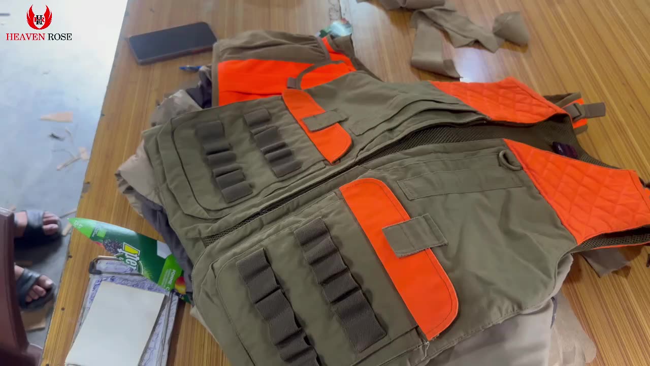 Men Multi Pockets Orange Camo Hunting Vest Game Reversible Waistcoat