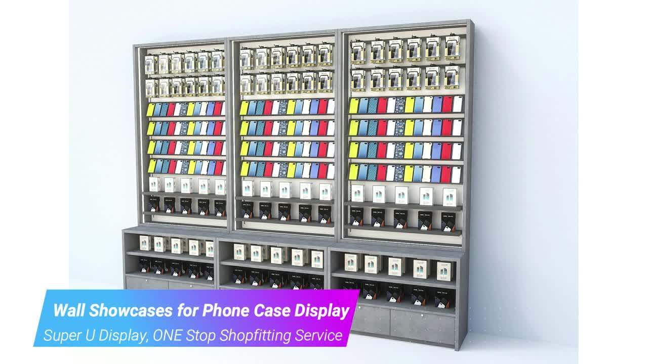 Wall Pegboard Cell Phone Accessory Rack Shelves Display Case With Led ...