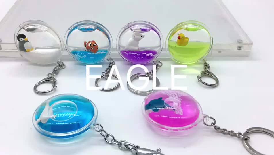 Novelty Oil Filled Round Water Sea Fish Floating Keyring Acrylic Liquid ...