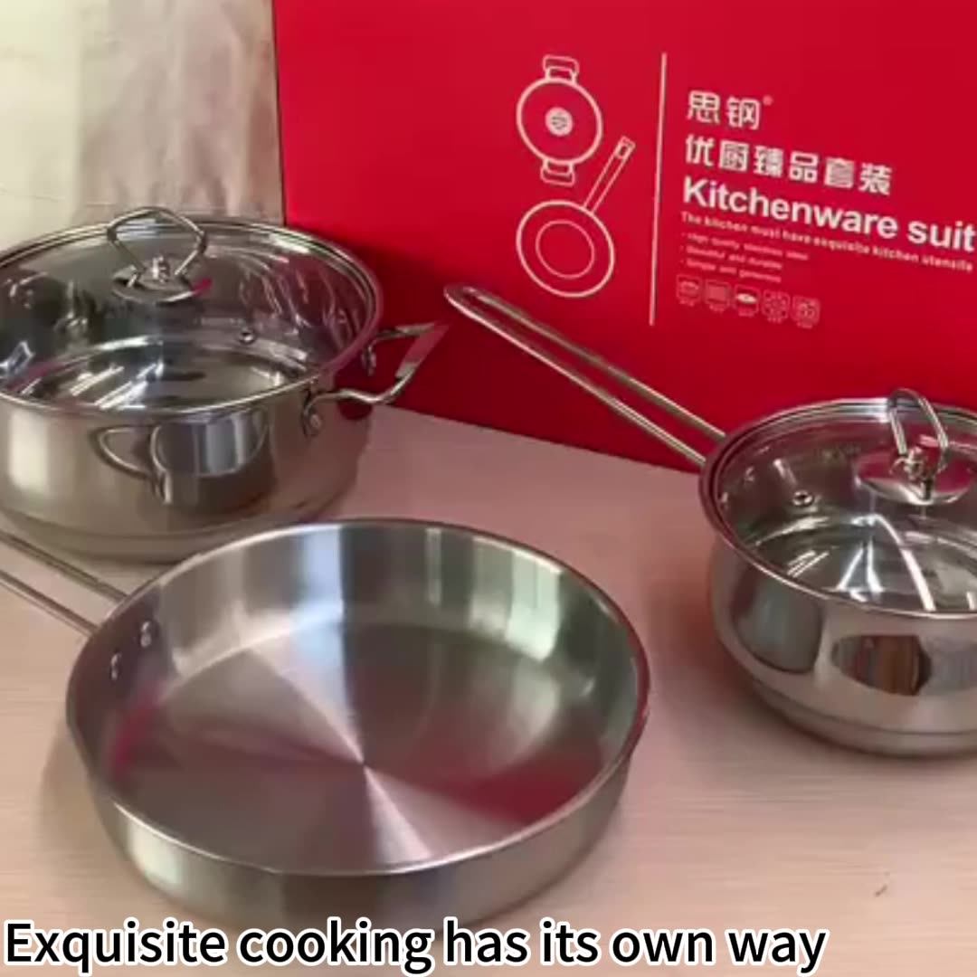 Factory Cooking Pots Sets 3pcs Induction Cookware Stainless Steel 410 ...