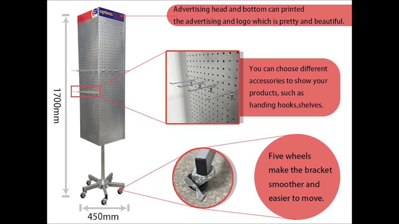 Portable Product Free Standing Floor 4 Sided Rotating Metal Pegboard ...