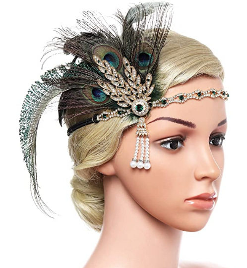 Retro peacock hair band will take you back to the 1920s gatsby party! 👑