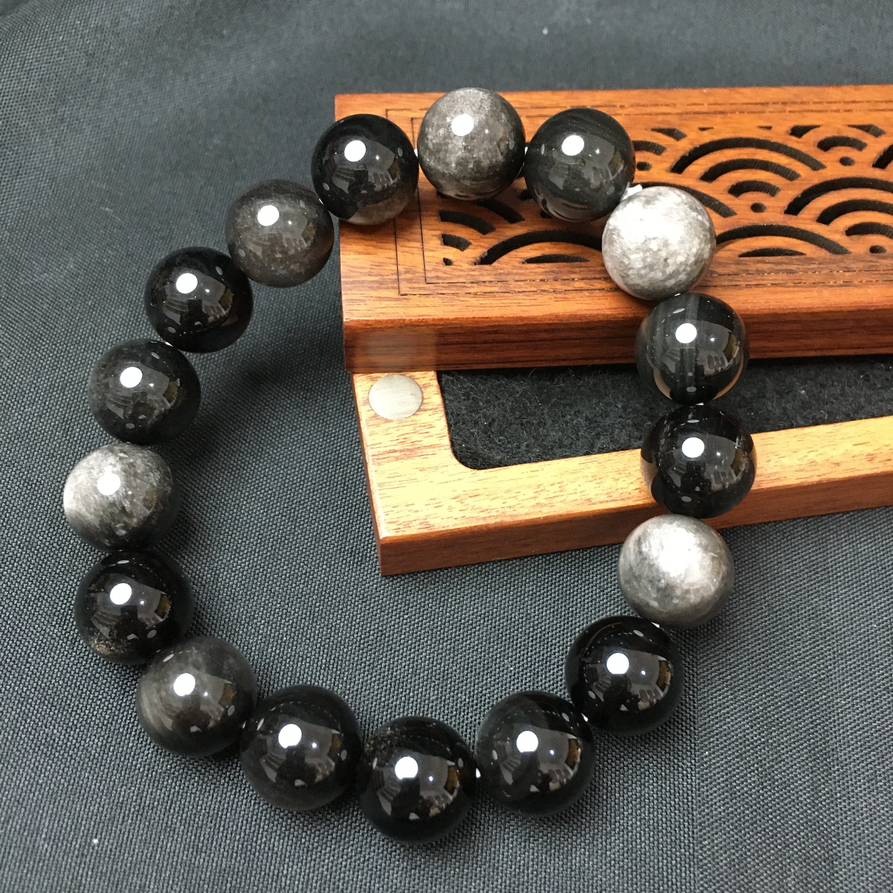 Natural obsidian bracelet, cat's eye, silver negative bracelet | the ...