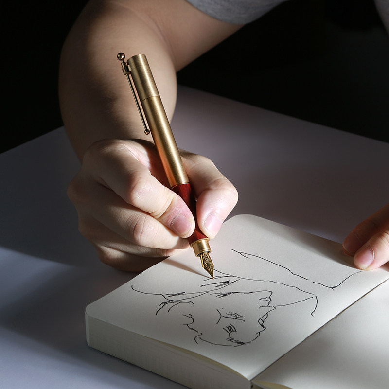 [USD 18.07] Time Pen Writing stationery Creative woody brass Writing ...