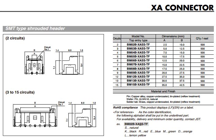 BM02B-XASS-TF(LF)(SN) JST连接器 2.5间距2P 立贴针座 XA系列-阿里巴巴