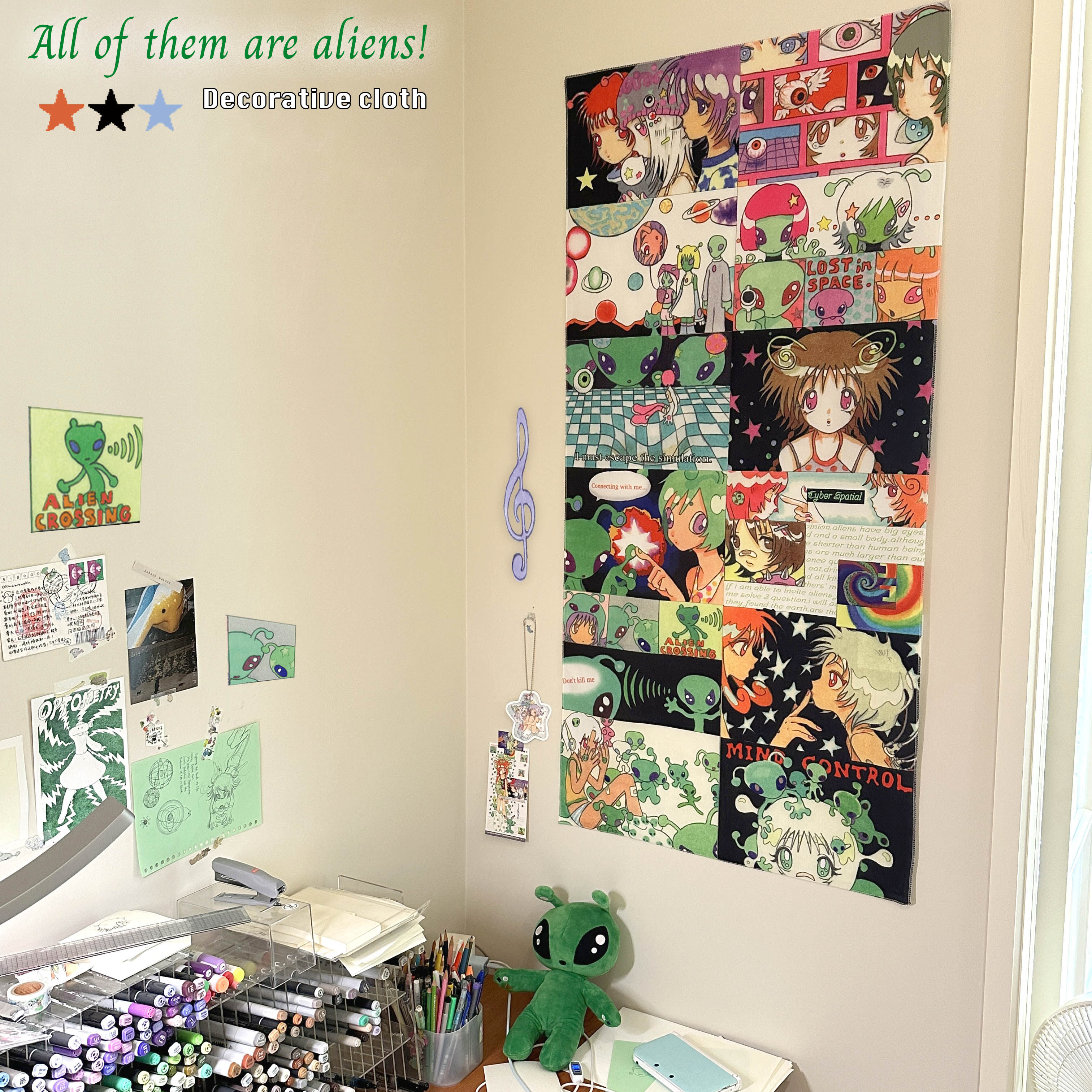 "all of them are aliens!" alien room decor tapestry: create a dreamy ...