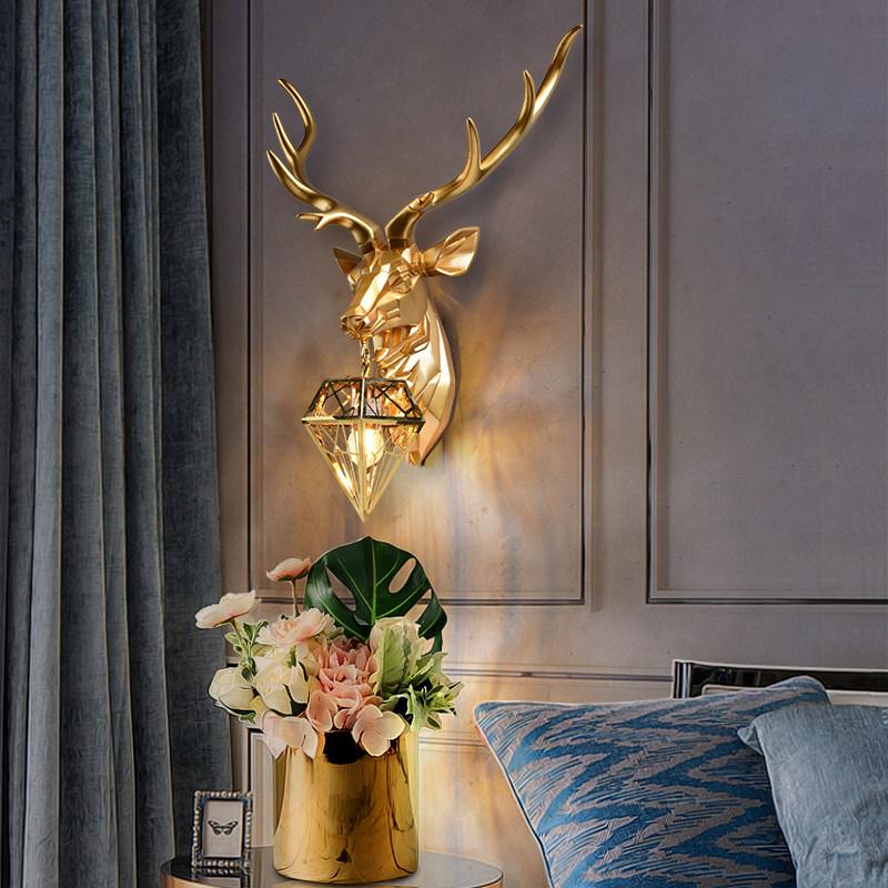 wanlang lucky deer head wall lamp deer head decoration wall lamp living ...