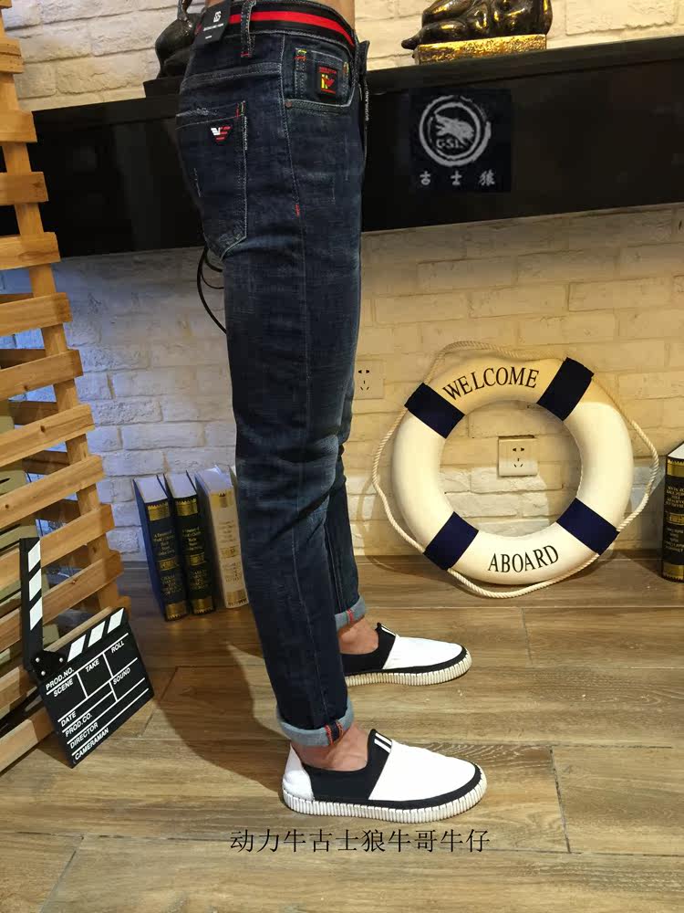 Купить Джинсы мужские 秋冬古士狼潮男士韩版时尚修身小直筒裤复古中低腰小直脚牛仔长裤 Ancient persons ...