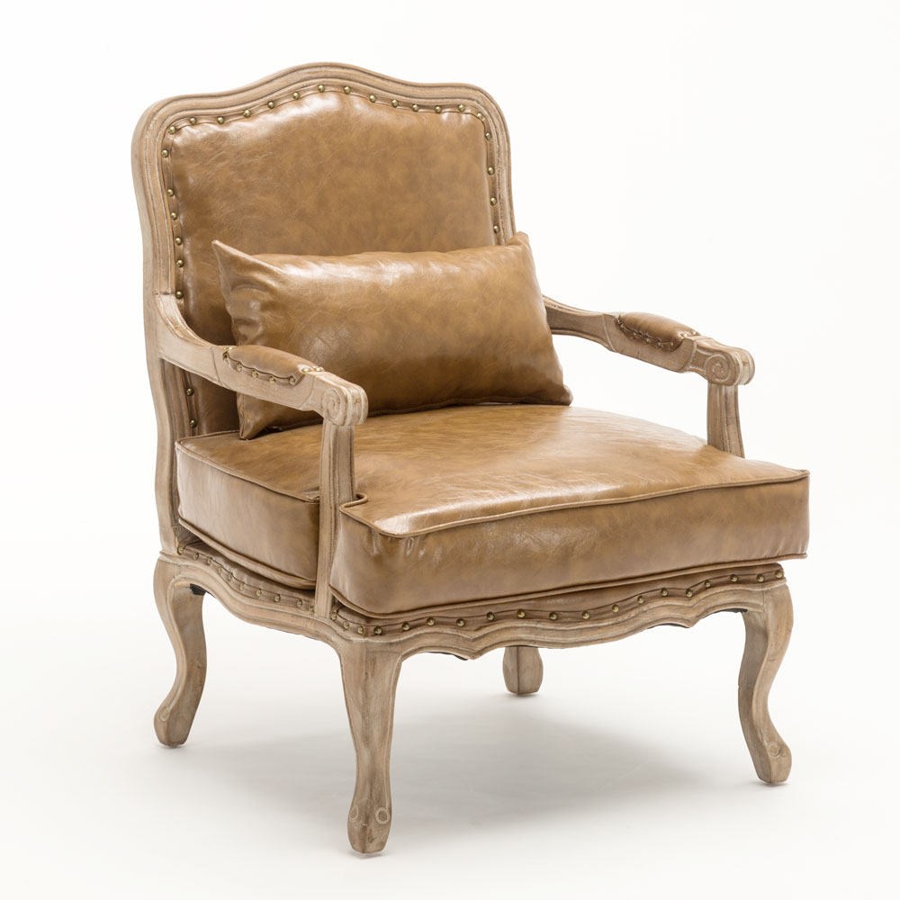 Купить Мягкое кресло 美式乡村皮布艺实木老虎椅北欧阳台卧室休闲椅欧式酒店单人沙发椅 Sen product ranking ...