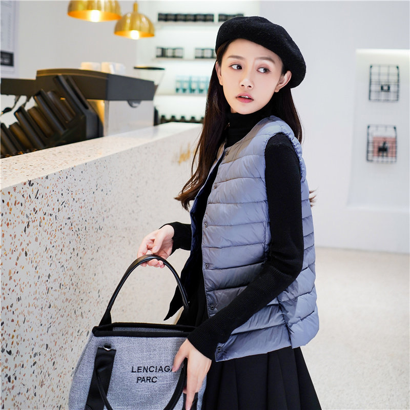 Cross border supply 2021 new Down Jacket Vest women's thin collarless slim fit short down vest ...