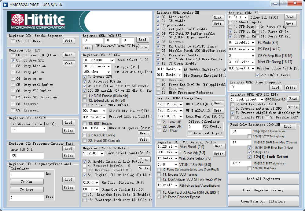 HMC830 HMC PLL programmer Hittite official software configuration USB ...