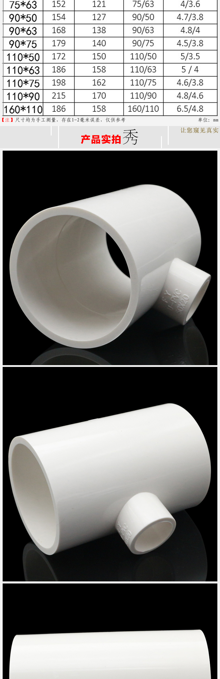 PVC管变径三通接头管件20 25 32 40 50 63 75 90大小三通异径三通