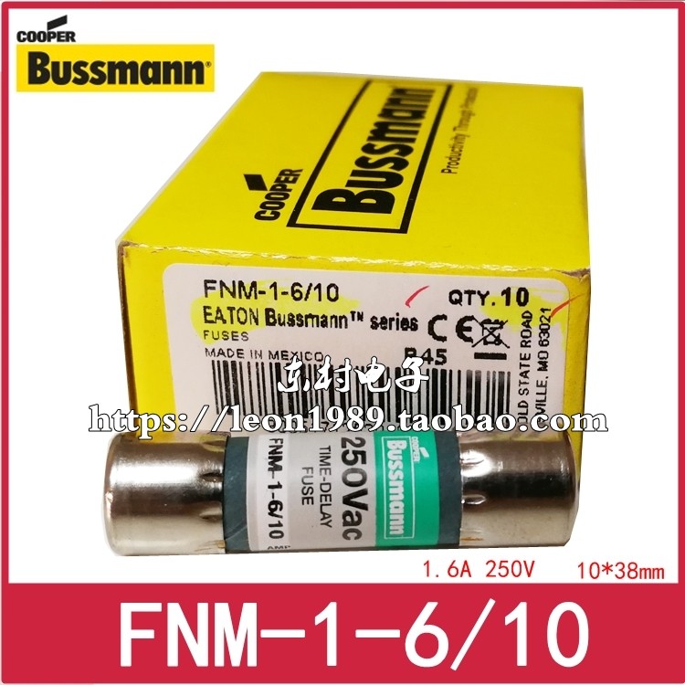 BUSSMANN保险丝 Time-Delay熔断器 FNM-1-6/10 FNM-1.6A 250V