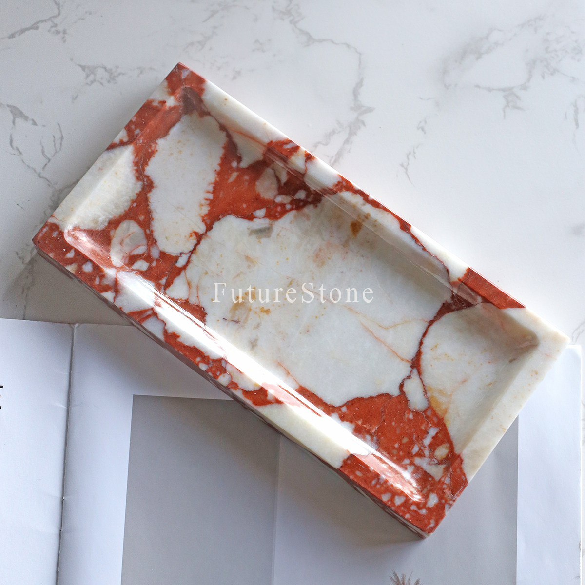 Luxury french-style natural red marble rectangular tray: elevating your ...