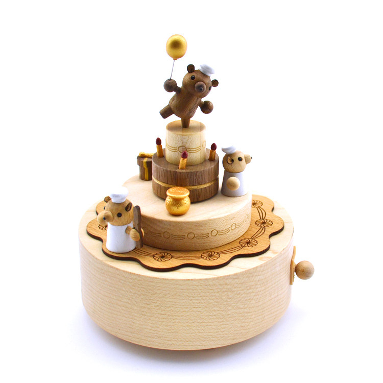 Taiwan Jeancard Sen live wooden rotating music box eight-tone fun bear ...