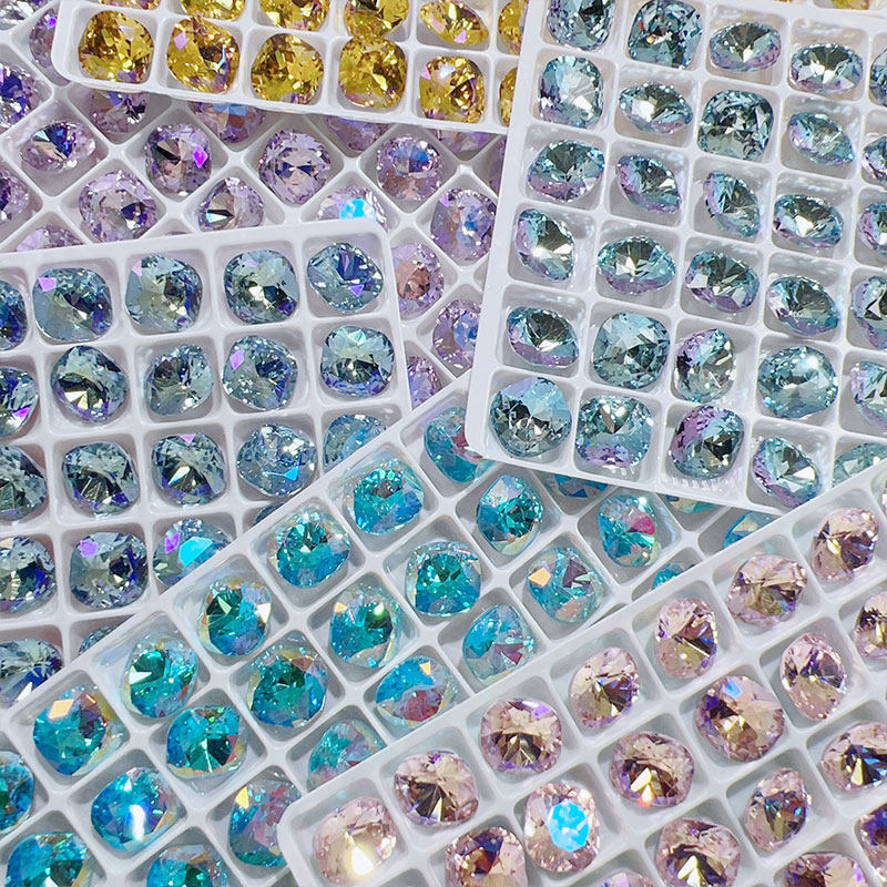 10mm color-coated chunky square rhinestones with faceted pointed backs ...
