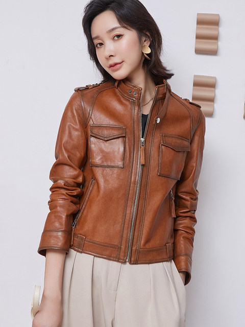 Haining sheepskin leather small leather jacket for women short ...