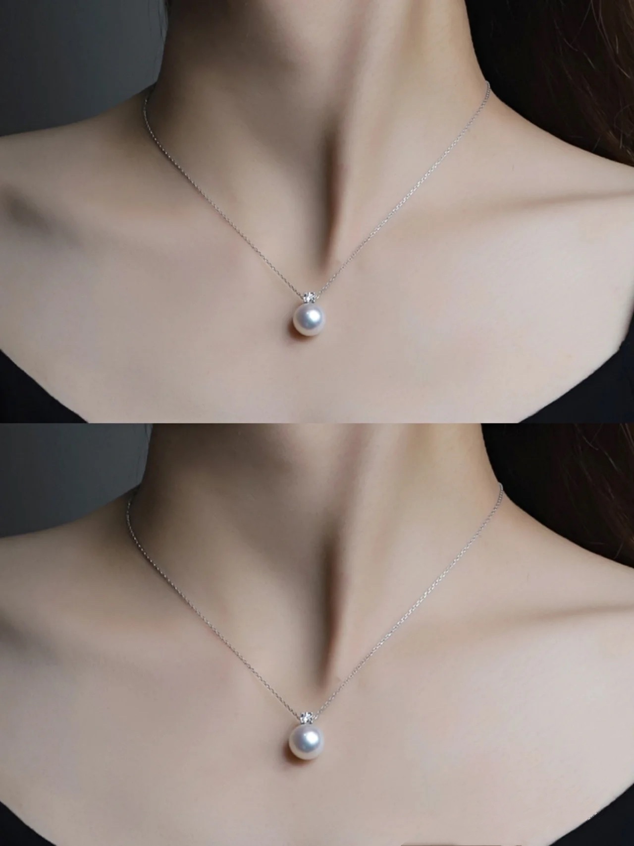 【小雅珍珠】戴妃款18k金镶钻日本Akoya珍珠项链吊坠锁骨链气质亮-Taobao