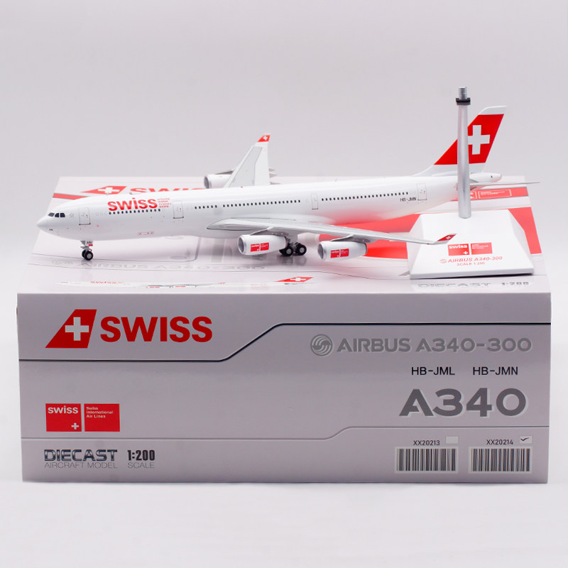Jcwings 1/200 alloy aircraft model swiss airlines airbus a340-300 hb ...