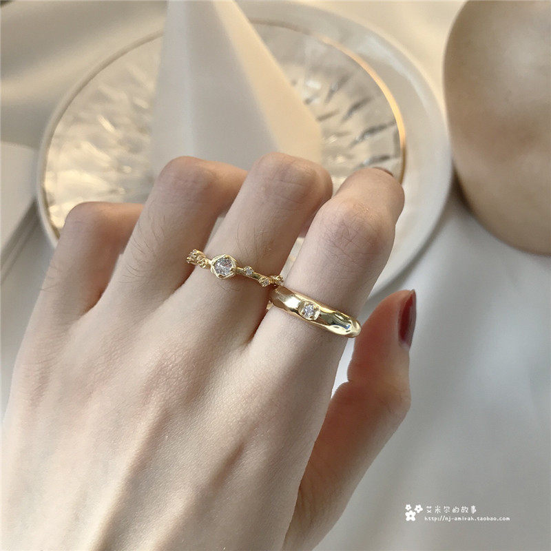Pure silver s925 Korea gold ins inlaid with a haircut couple's best ...
