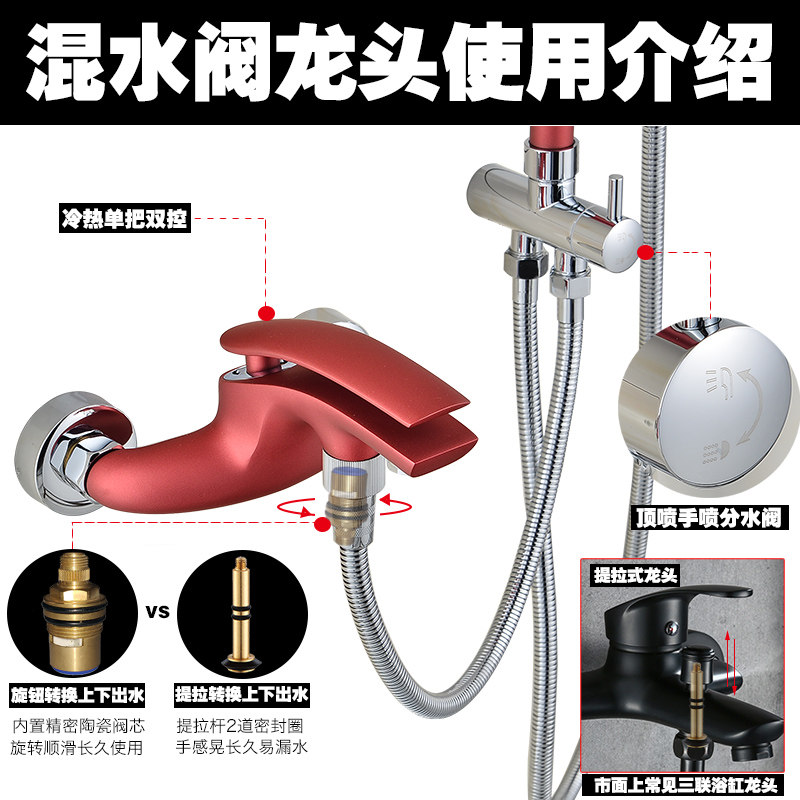 Bathroom new round double red color shower set Hot and cold all copper ...
