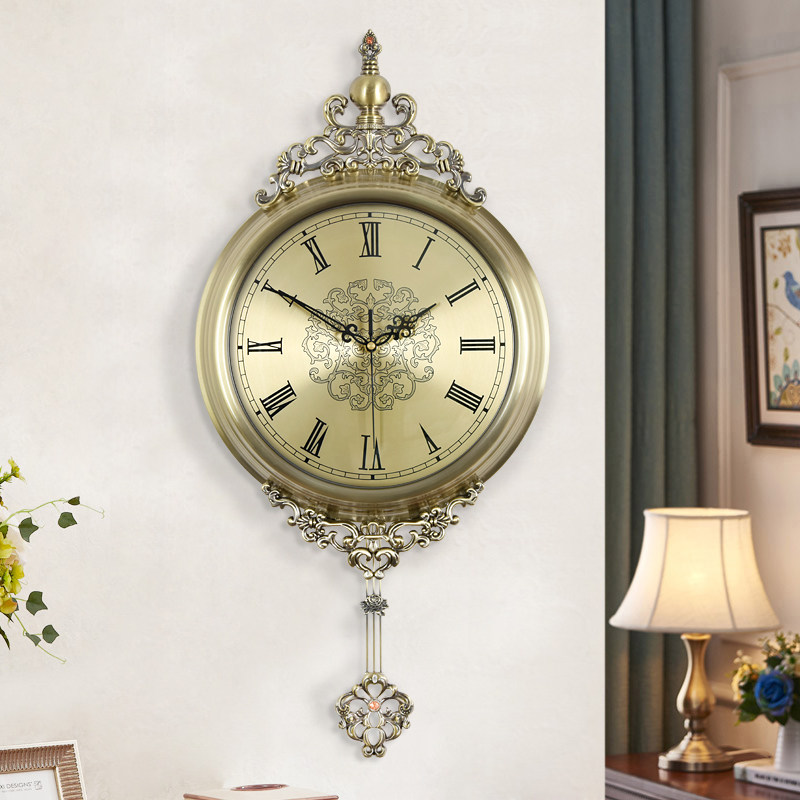 European-style wall clock living room home mute clock metal clock ...