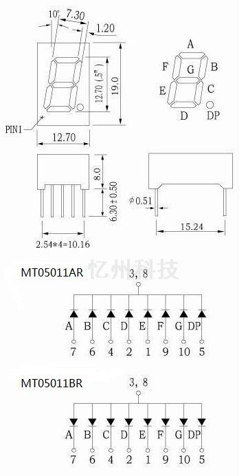 1位 0.5英寸 共陰/共陽 5011AS 5011BS 輝光管 高亮紅色/綠色