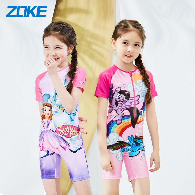 zoke Children's swimsuit Girls one-piece flat angle baby middle and large children's swimsuit ...