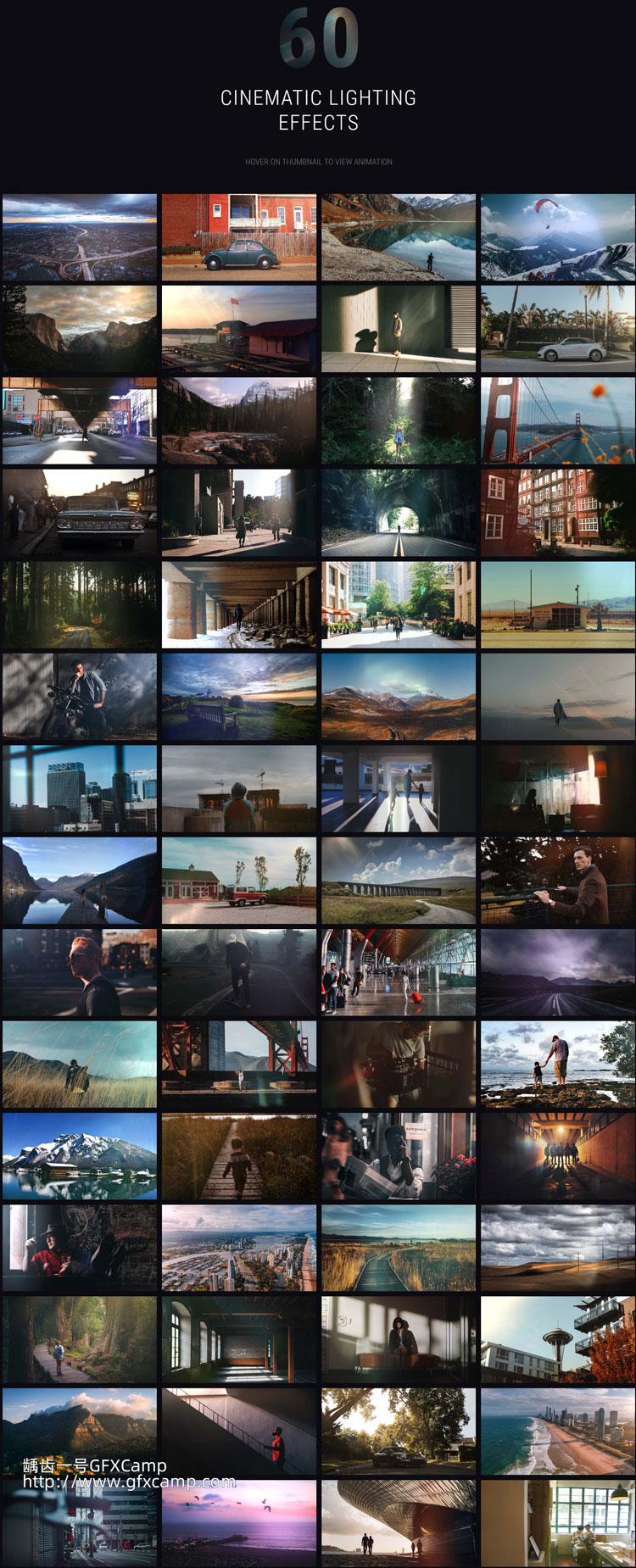 FCPX插件-60组大气电影质感光效叠加特效预设 | 龋齿一号GFXCamp