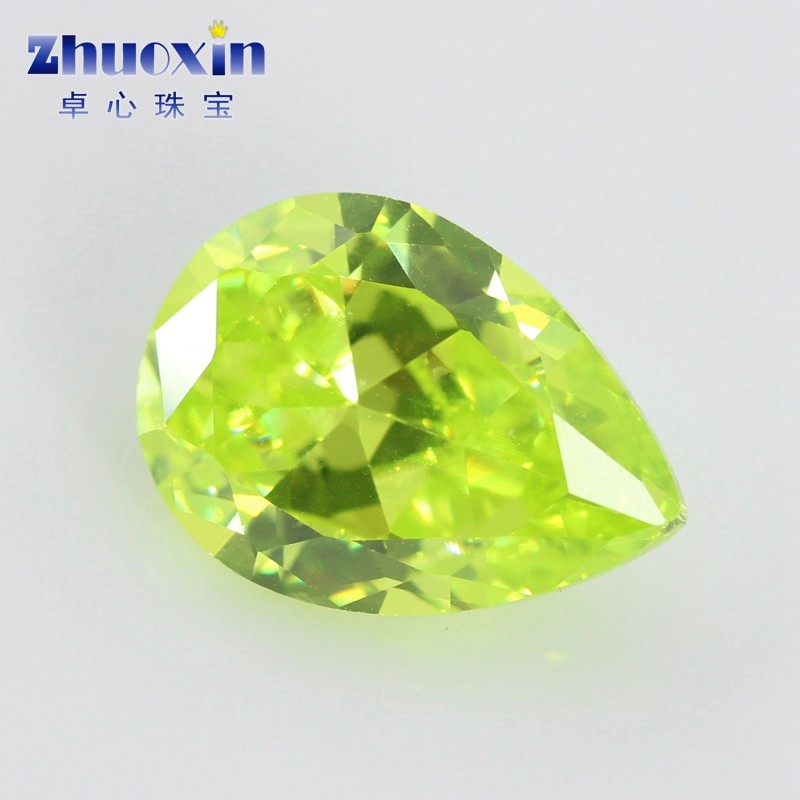 果绿色锆石梨形裸石 水滴形尖底异形配钻人造锆石首饰镶嵌戒指Diy