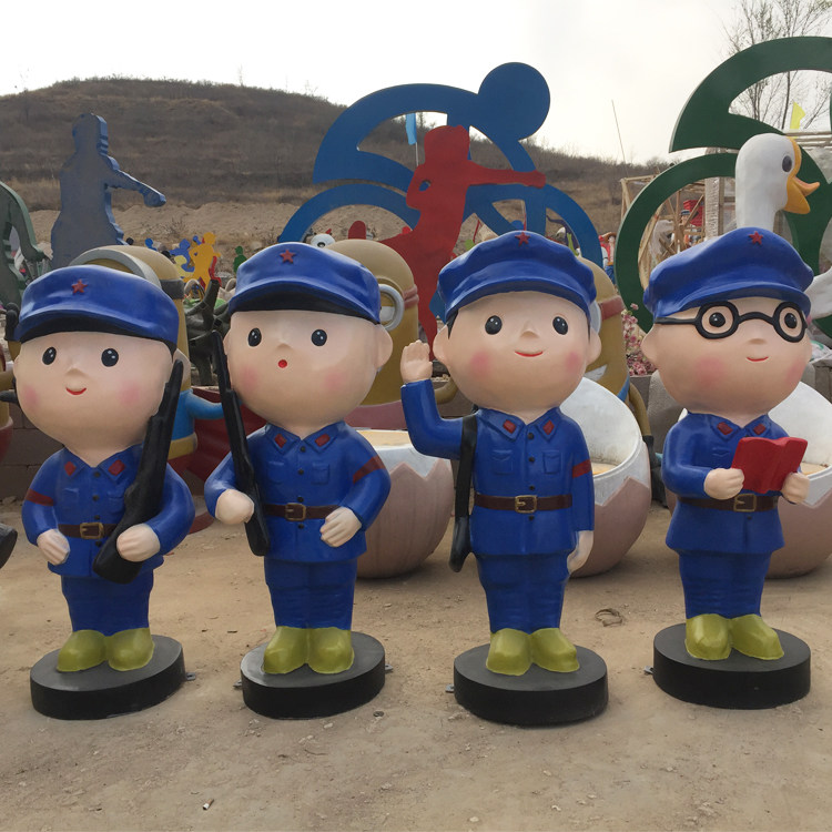 [USD 18.66] Glass and Steel Cartoon Little Red Army Sculpture Red Party ...