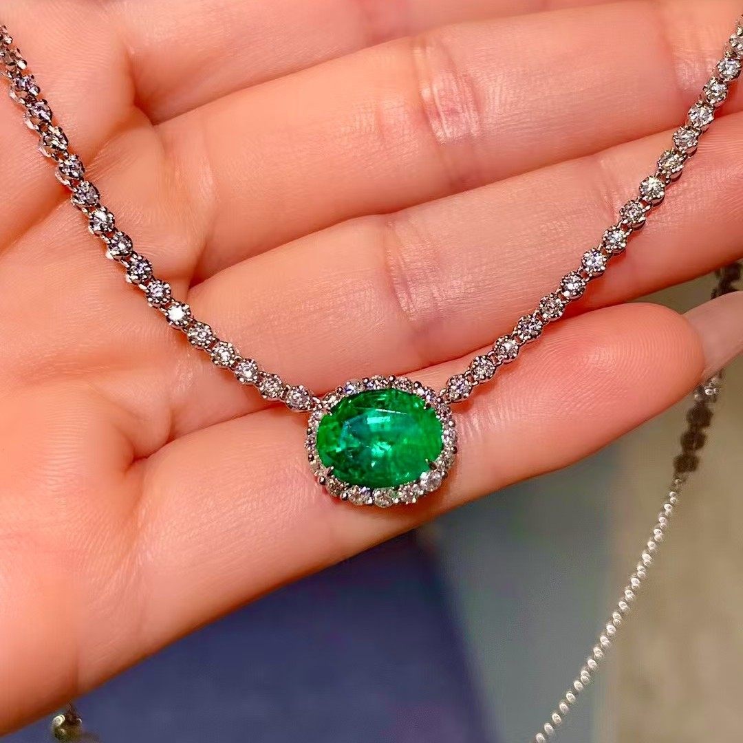 18k金3.37ct天然祖母绿项链+1.74ct钻石链长43cm任意可调，奢华大气，你值得拥有！💎 -颈饰-淘宝好物网