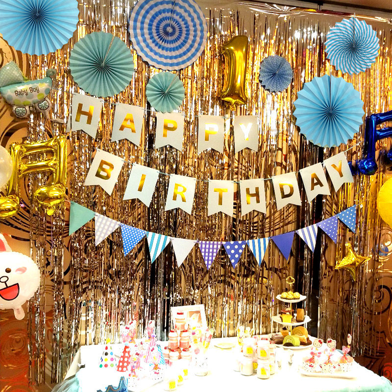 Birthday layout banner paper fan paper flower Party baby year old 100 ...