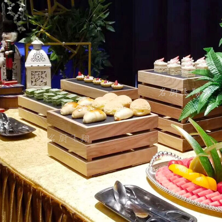 Wooden snack rack Buffet coffee break shelf Cold food pastry display ...