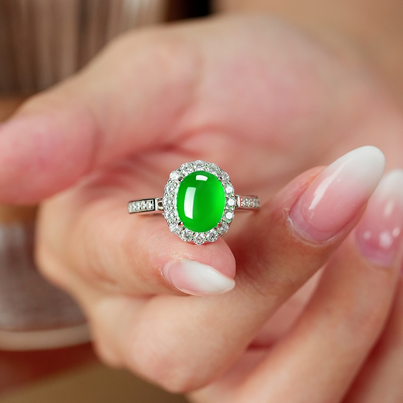 VISING马料绿玉髓戒指：强莹光玛瑙鸽子蛋，媲美冰种翡翠的S925银珠宝-手饰-淘宝百科网