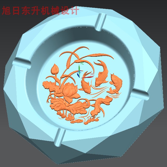 UG MC 鲤鱼荷花图烟灰缸三维模型图档STP格式CNC数控加工模型图纸-Taobao