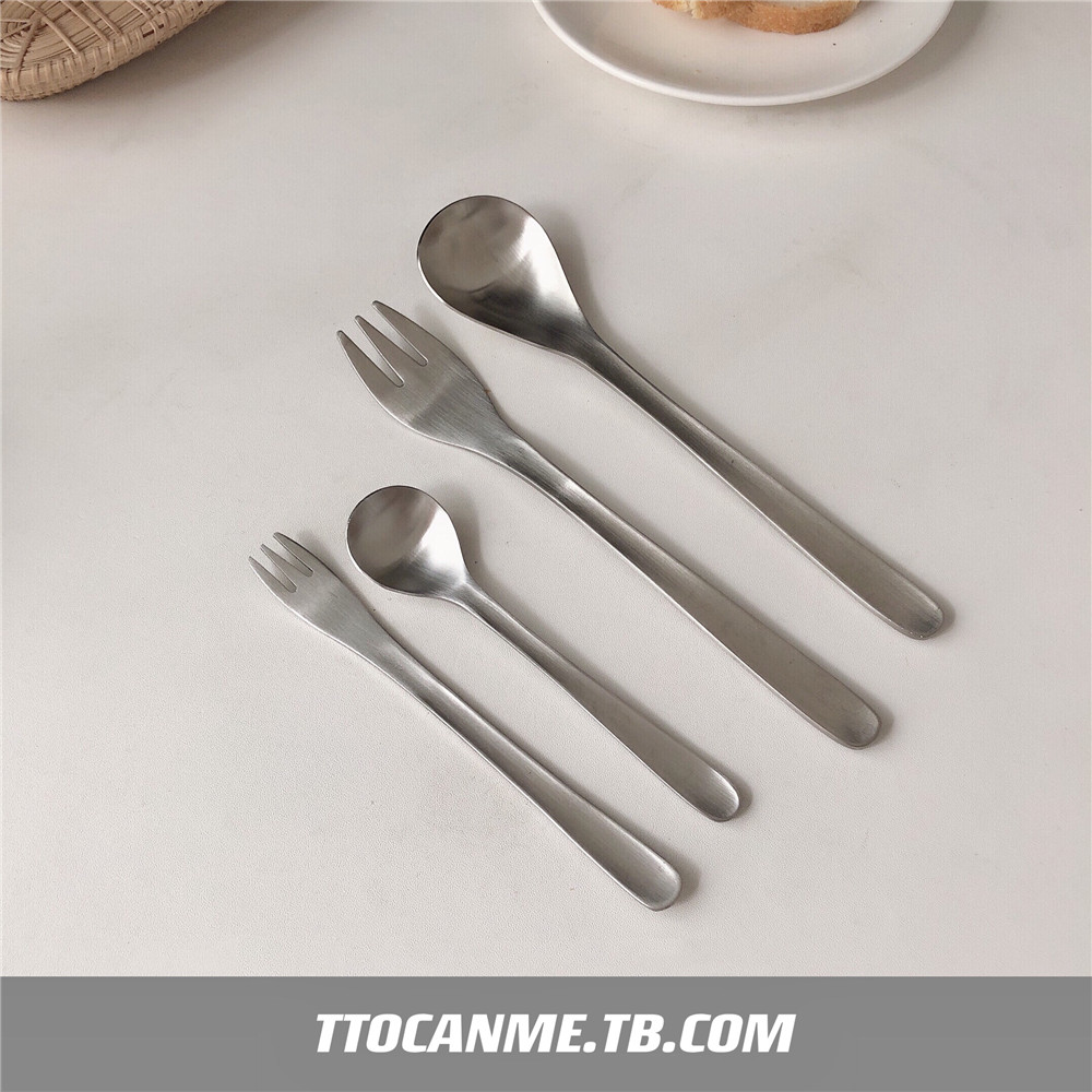 ins韩式磨砂304不锈钢可爱创意水果叉甜品小叉勺子蛋糕雪糕意面-Taobao Malaysia