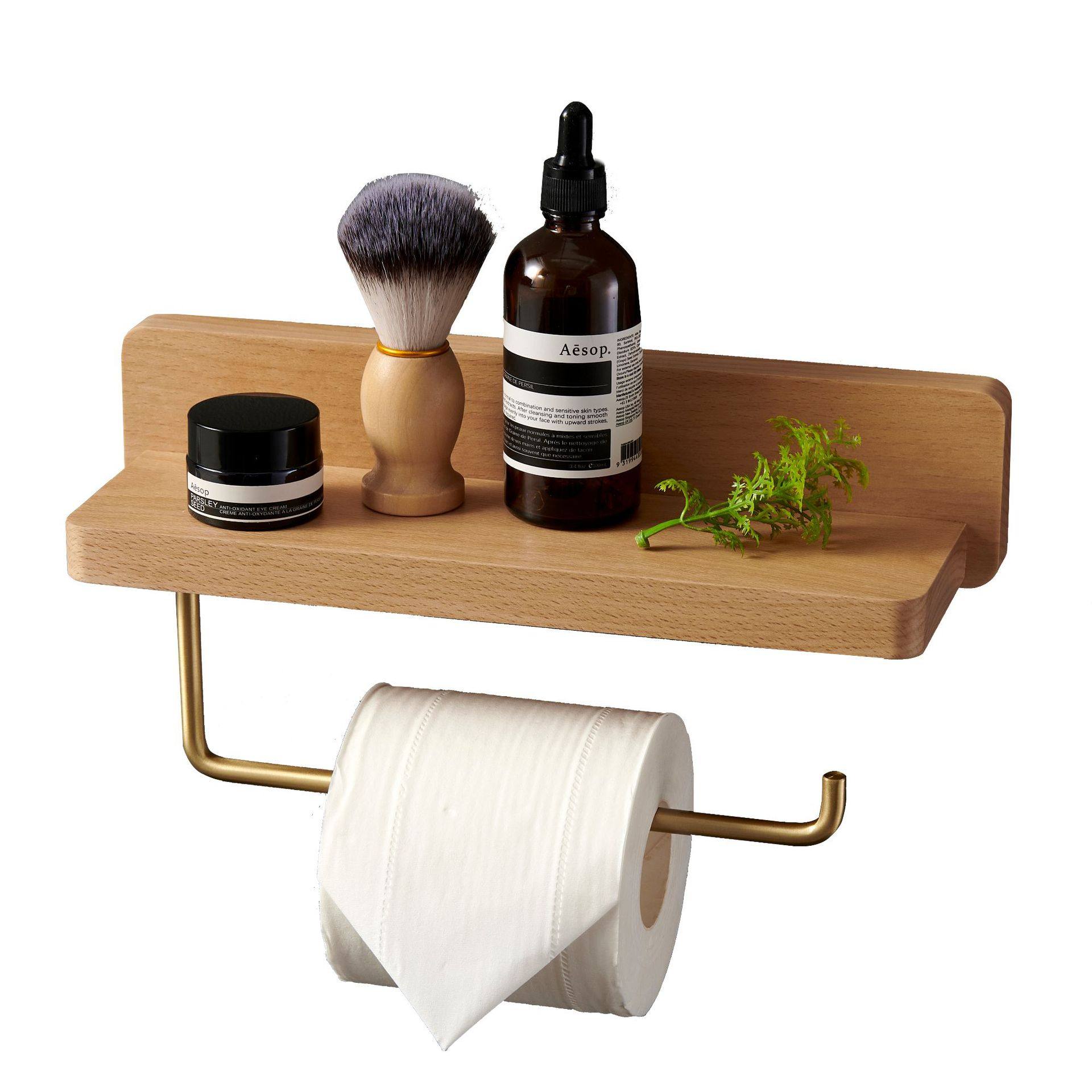 [USD 24.85] Solid Wood Brass Tissue Rack Toilet Punch Free Bathroom ...