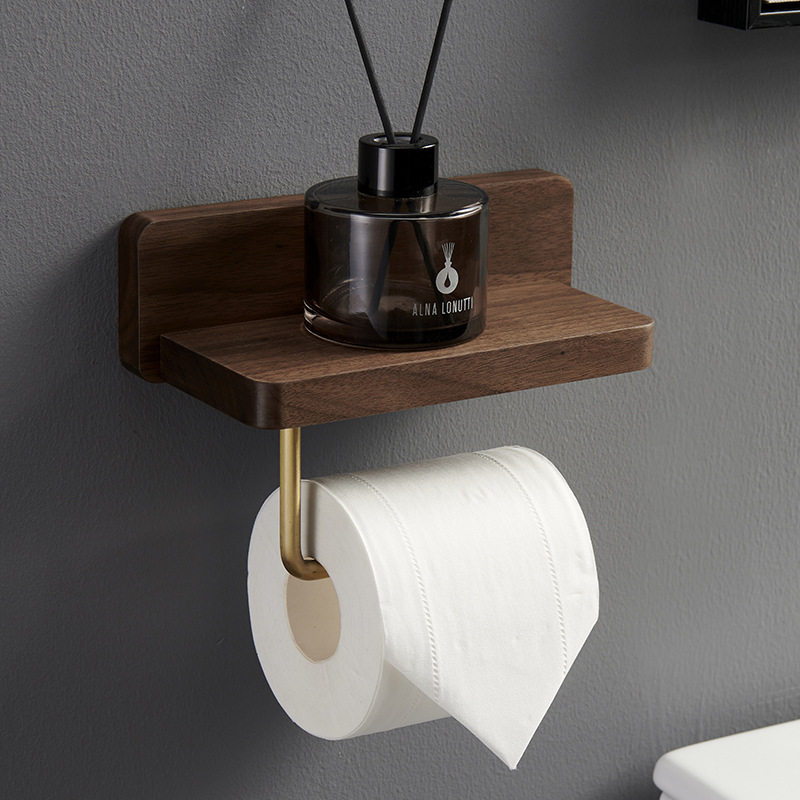 [USD 24.85] Solid Wood Brass Tissue Rack Toilet Punch Free Bathroom ...
