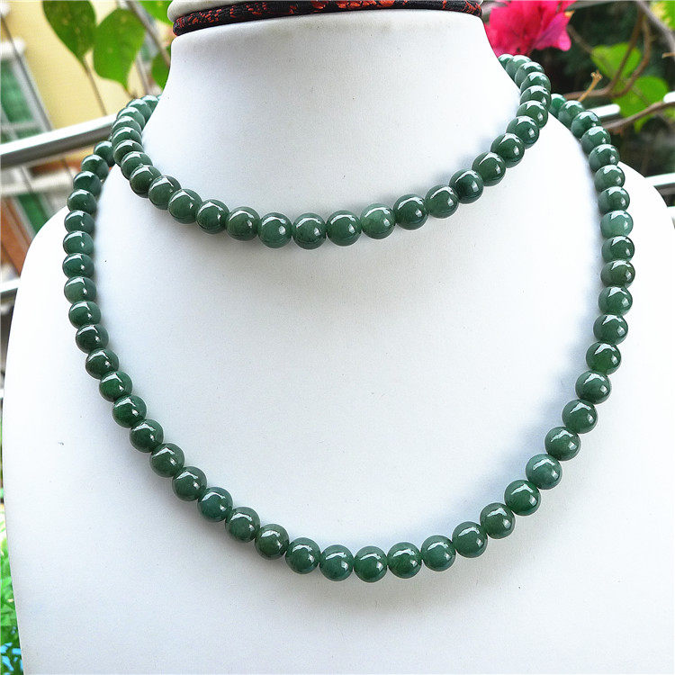 Natural emerald oil green necklace A stock of 108 Myanmar full green ...