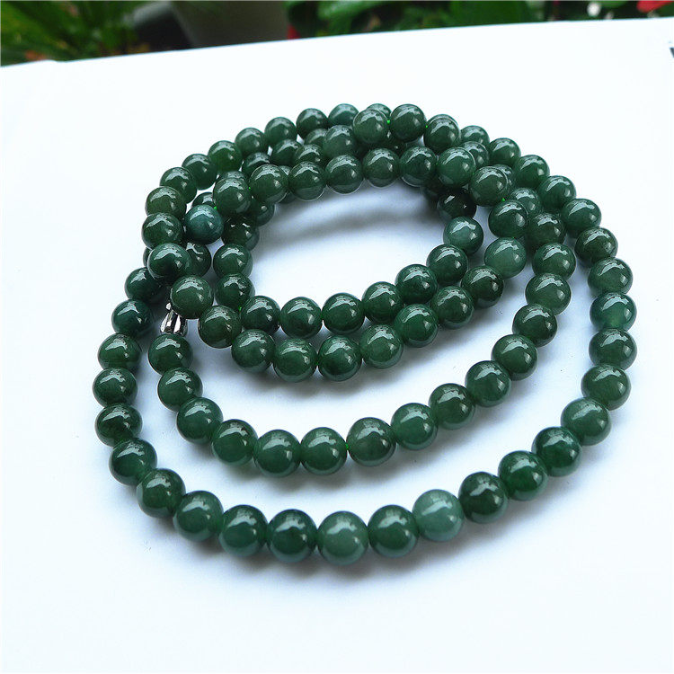 Natural emerald oil green necklace A stock of 108 Myanmar full green ...