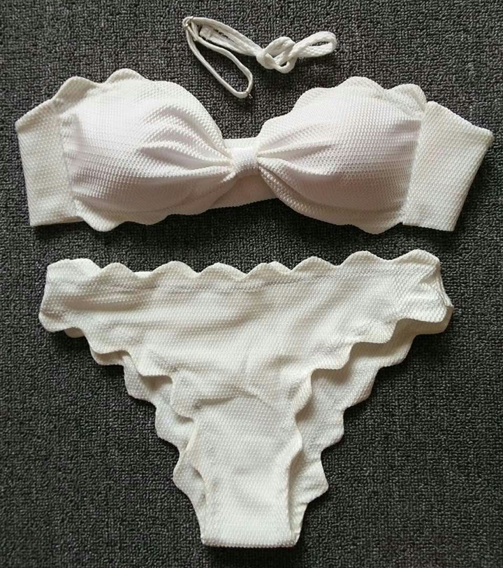 Cute Scalloped Womens Bandeau Triangle Bikini Set Swimsuit Padded Bathing Suits Ebay