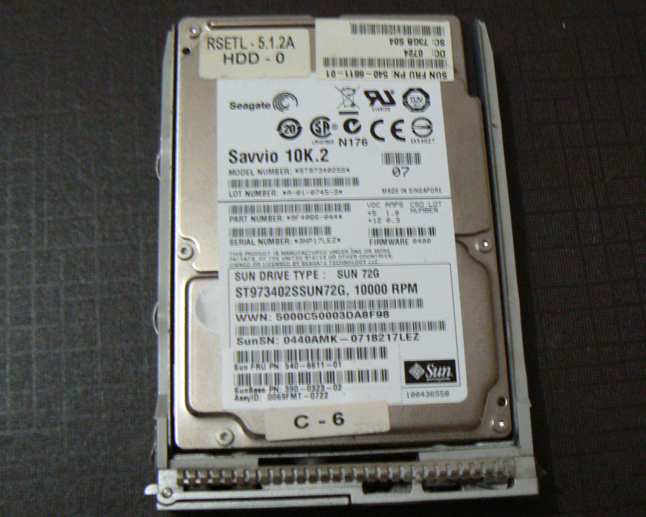 SUN Netra T2000 XRA-SS2ND-73G10K 540-6643 SAS Hard Drive