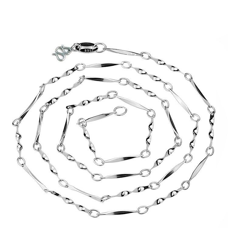 S925银镀18K白金扭片链项链 百搭项链吊坠配链 厂家直销特价-Taobao