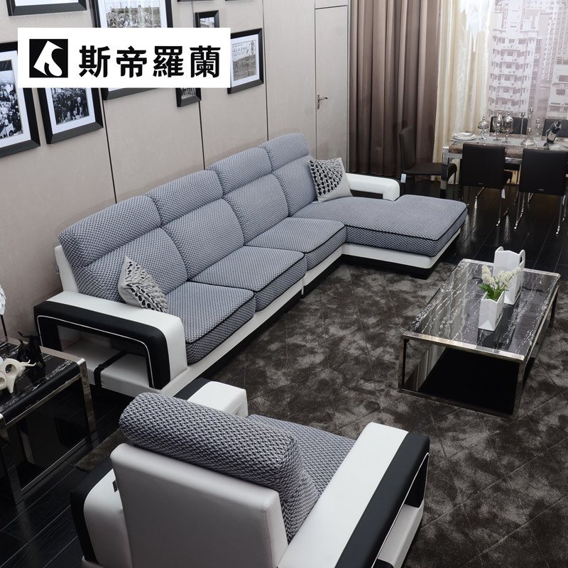 Купить Кожаные кресла и диваны 斯帝罗兰沙发 现代简约创意皮布沙发可拆洗 客厅转角布艺沙发组合 Steven ...