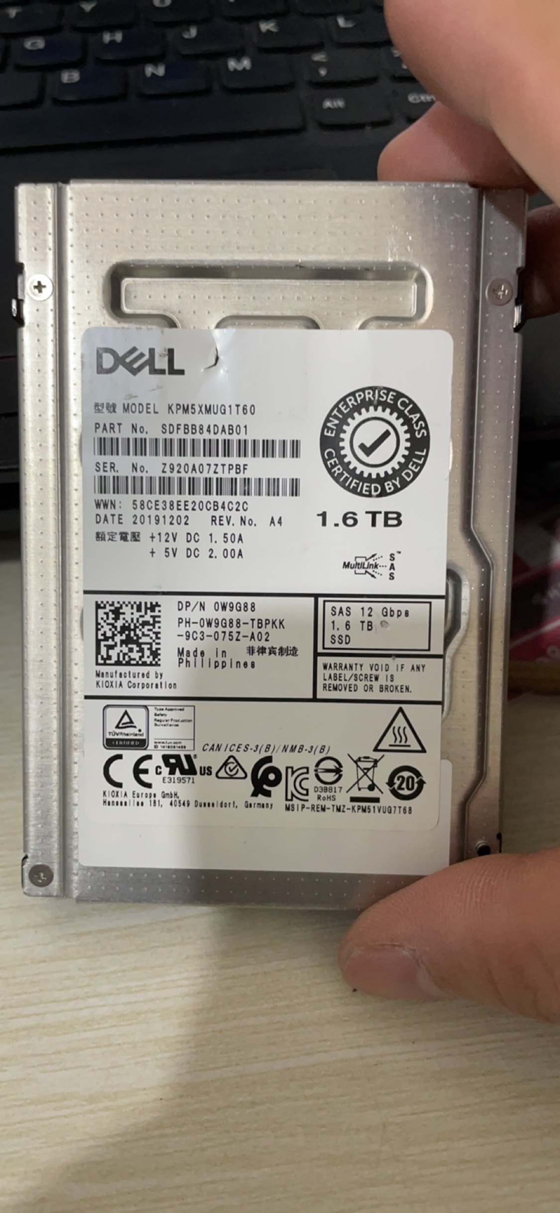 原装 DELL 0W9G88 W9G88 1.6TB 2.5 SAS 12G SSD 固态硬盘
