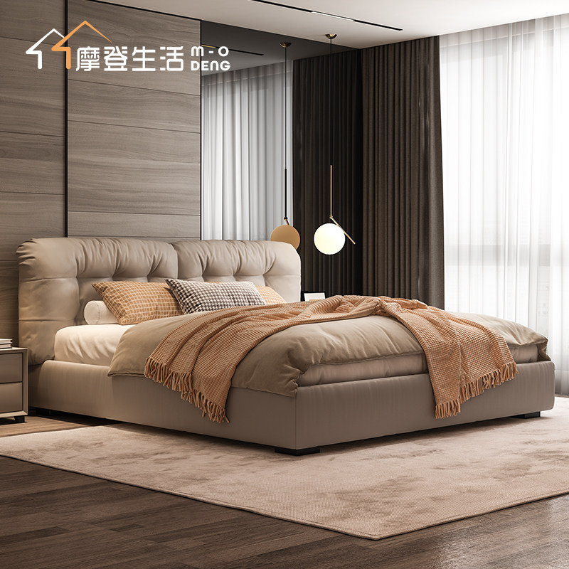 [USD 1580.27] Bed light and luxury modern leather bed wedding bed cream ...