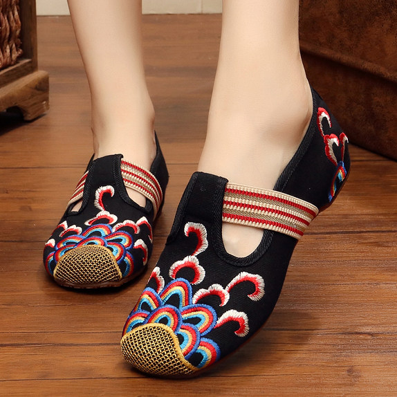 Spring summer old beijing cloth shoes, embroidered wedge hidden heel ...