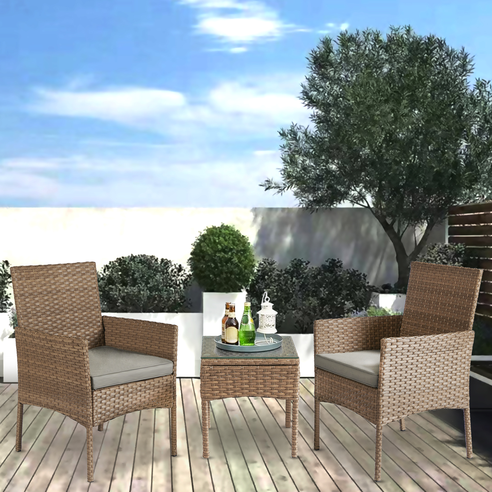 藤编桌椅户外家具休闲桌椅阳台茶几三件套藤椅全包编藤椅子送坐垫-Taobao