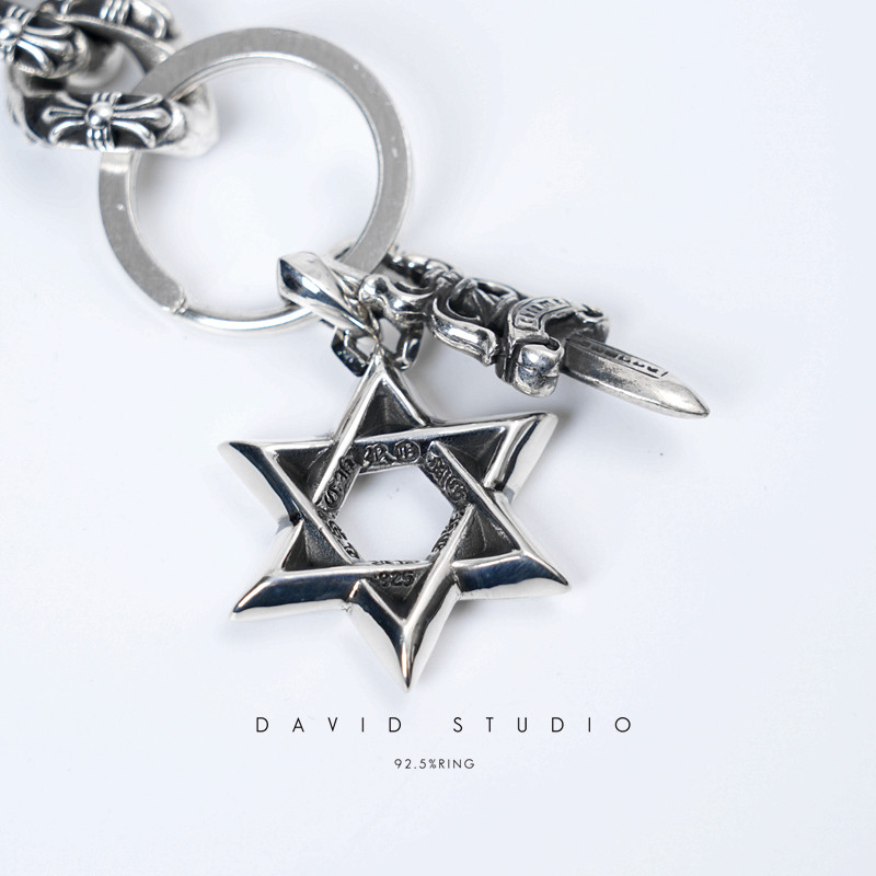 David Studio925纯银镂空六芒星钥匙扣：高逼格情侣款，点亮你的生活！-钥匙扣-淘宝好物网